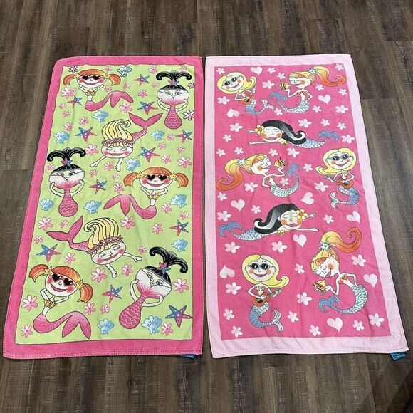 Terrisol | Bath | Lot Of 2 Terrisol Kids Girlspink Beach Towel Mermaids ...